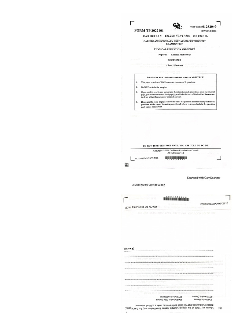 CSEC PE MayJune P1 B 2022.pdf - Booklet | PDF