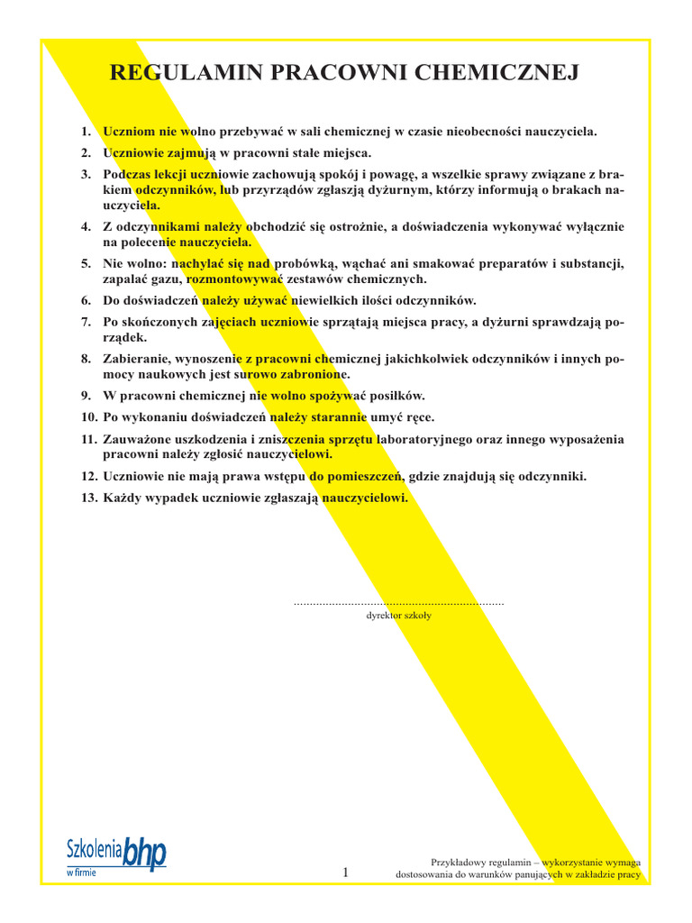 Regulamin Pracowni Chemicznej | PDF