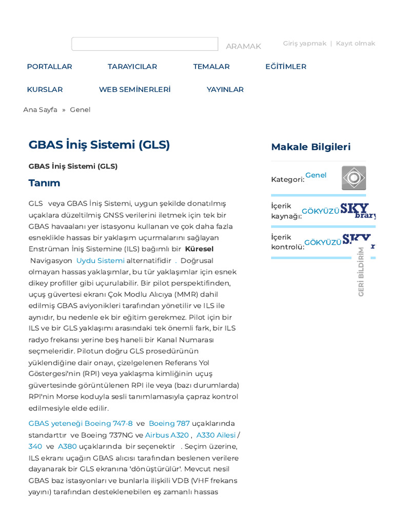 GBAS İniş Sistemi (GLS) - SKYbrary Havacılık Güvenliği | PDF