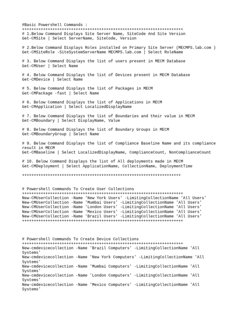 Basic MECM Powershell Commands | PDF | Server (Computing) | Desktop Computer
