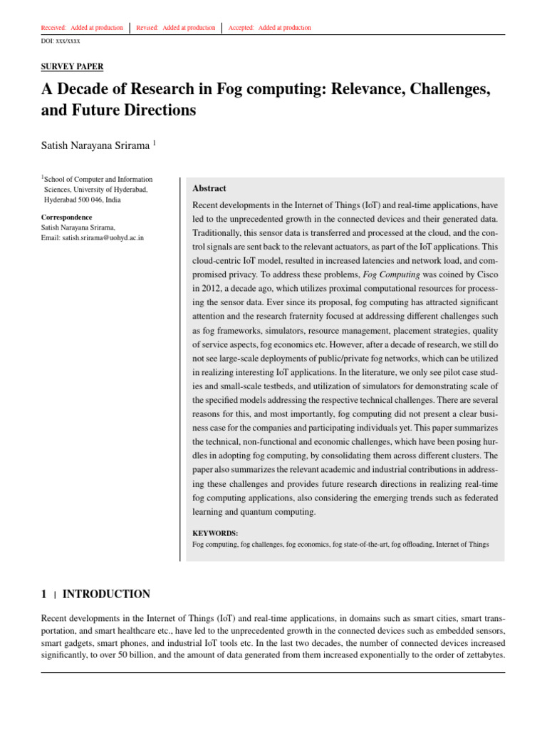 2305.01974v2 A Decade of Research in Fog computing- Relevance- Challenges | PDF | Computer ...