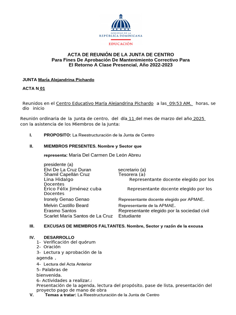 ACTA ESPECIAL PARA Reestructurar La Junta | PDF | Gobierno