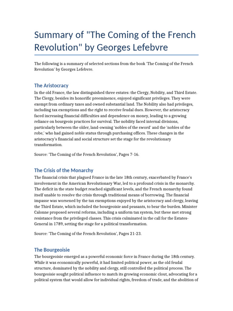 The Coming of The French Revolution Summary | PDF | Bourgeoisie ...