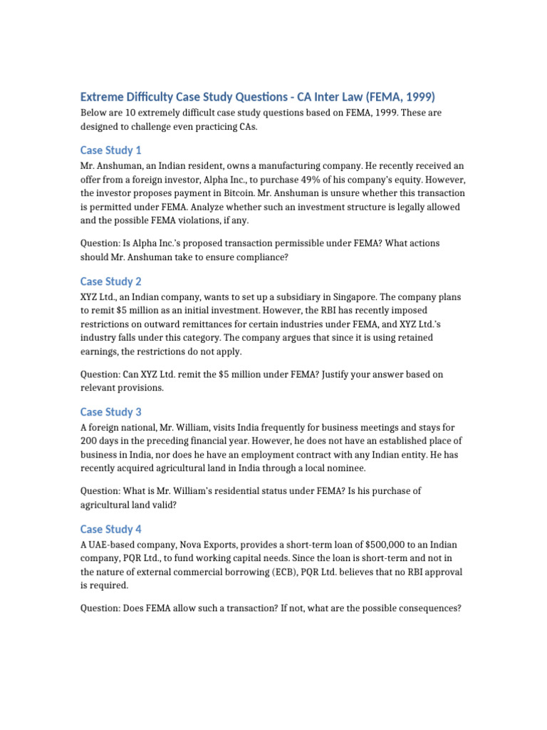 FEMA Case Study Questions for CA Inter | PDF | Business | Economies
