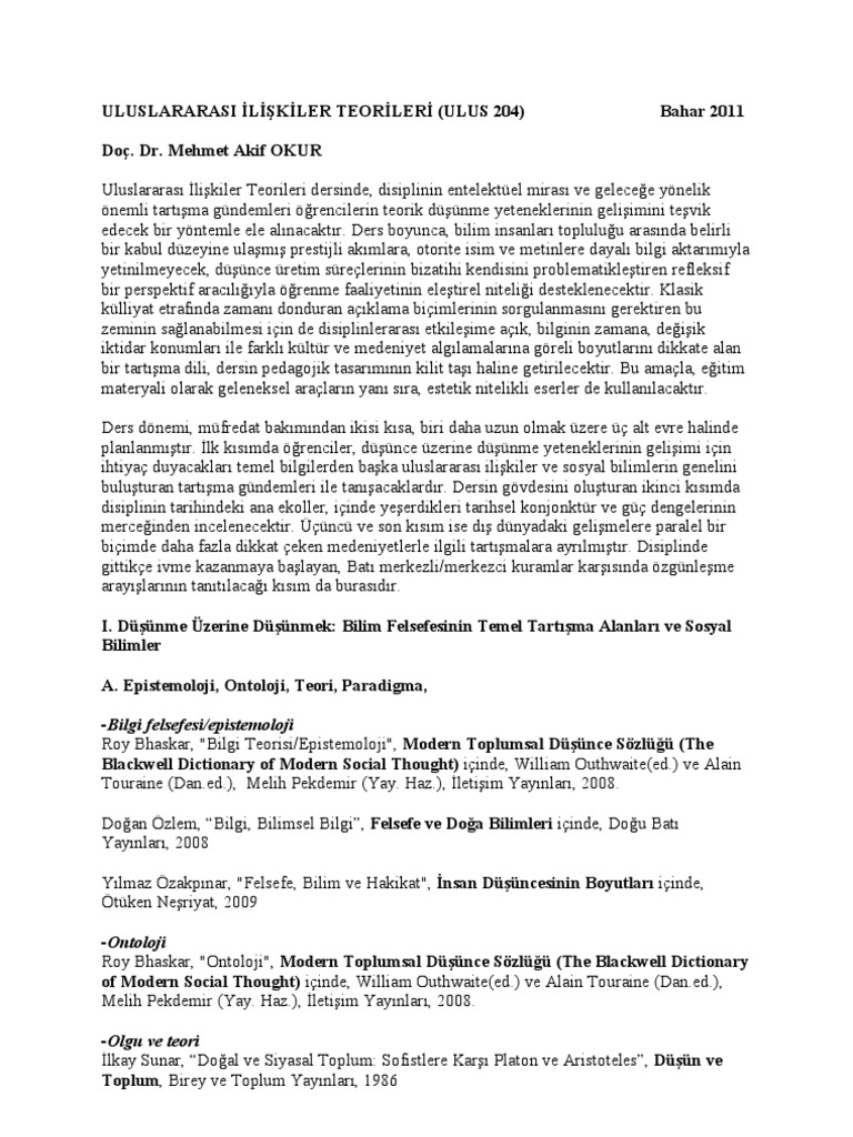 Uluslararasi Iliskiler Teorileri | PDF