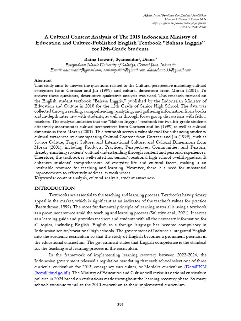 Cultural Analysis of Indonesian English Textbook | PDF | Curriculum ...