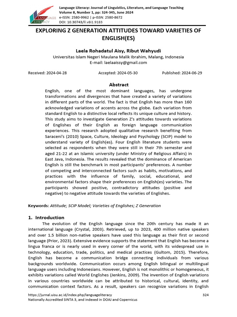 Gen Z Attitudes Toward Varieties of English | PDF | English Language ...