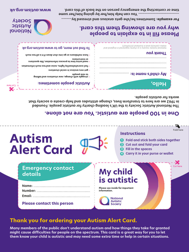 My Child Is Autistic Card | PDF | Autism | Behavioural Sciences