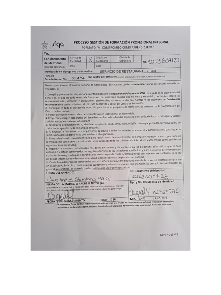 Documentos Matricula Juan Andres Quintana Matiz | PDF