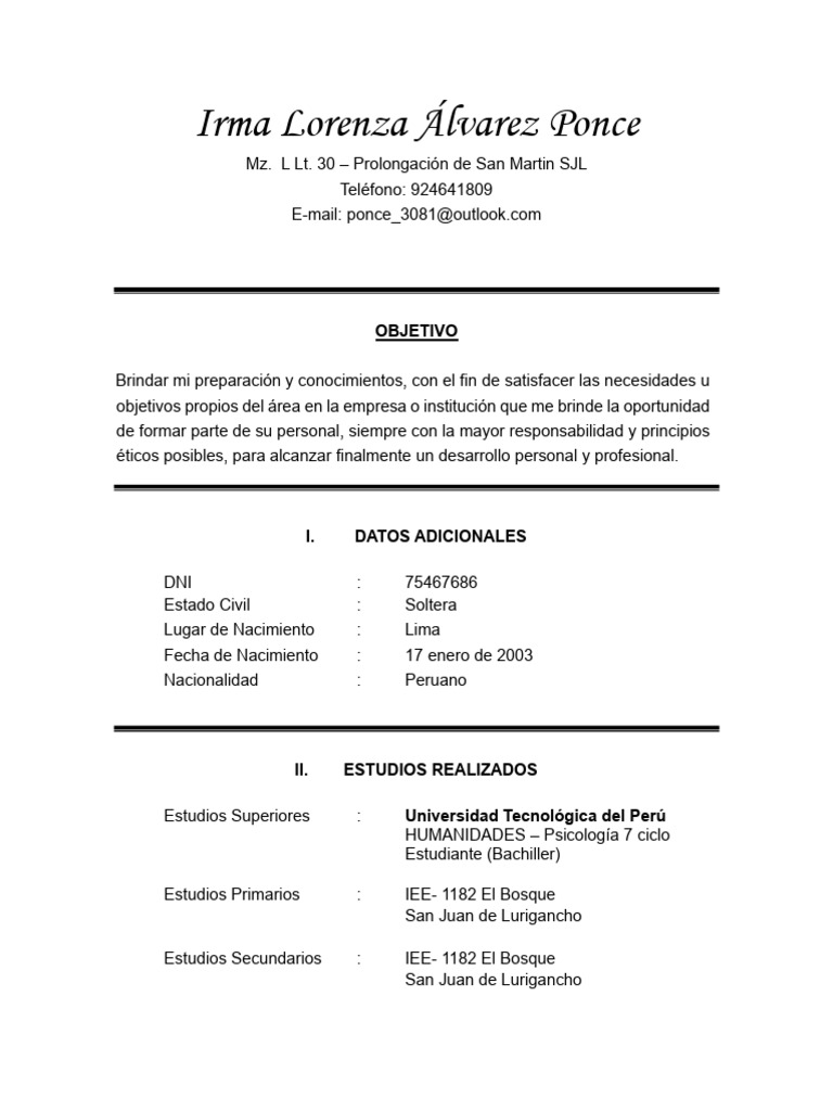 Alvarez Ponce Irma CV | PDF