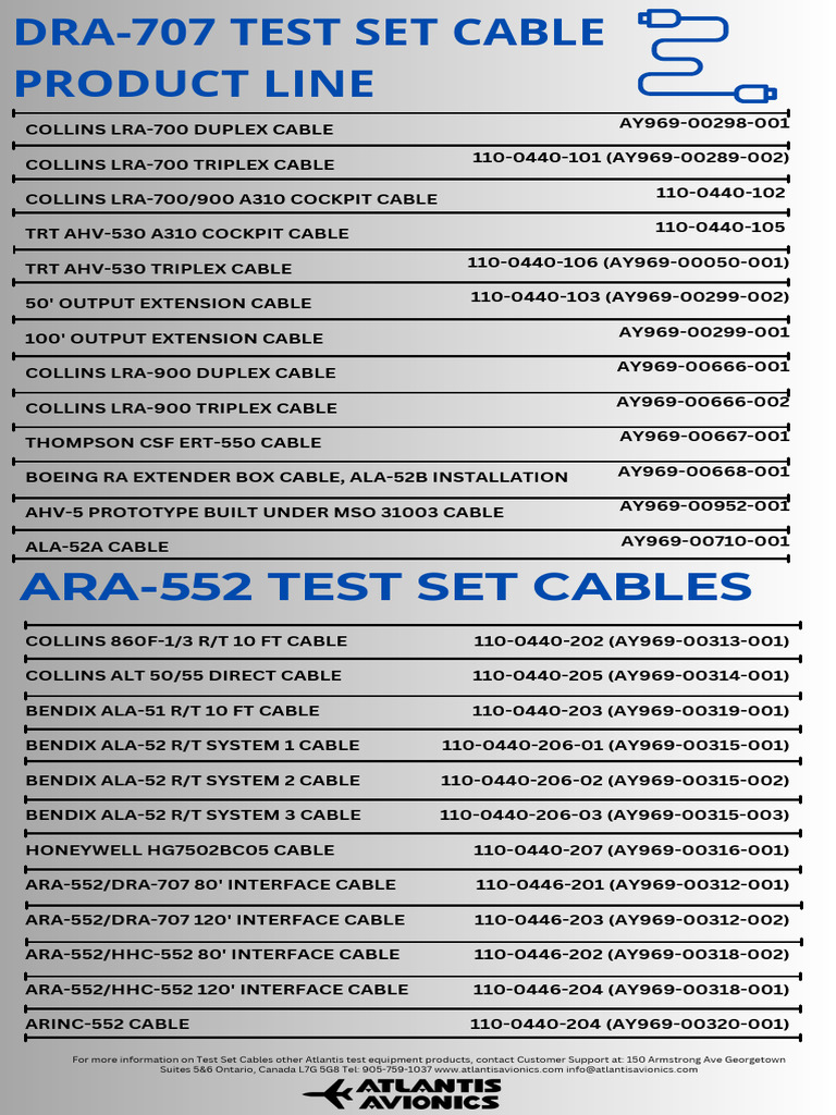 DRA-707 & ARA-552 TEST SET CABLE PRODUCT LINE (1) | PDF | Aviation ...