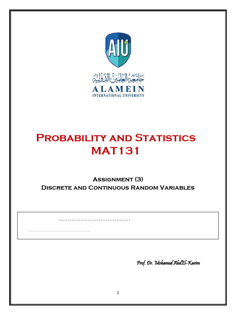 Random Variables Assignment: Probabilities | PDF