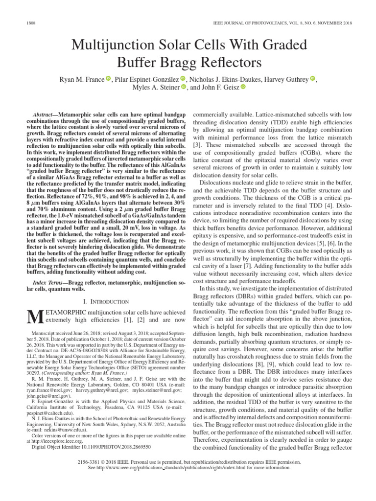 Multijunction Solar Cell With Graded Buffer Bragg Reflectors | PDF ...