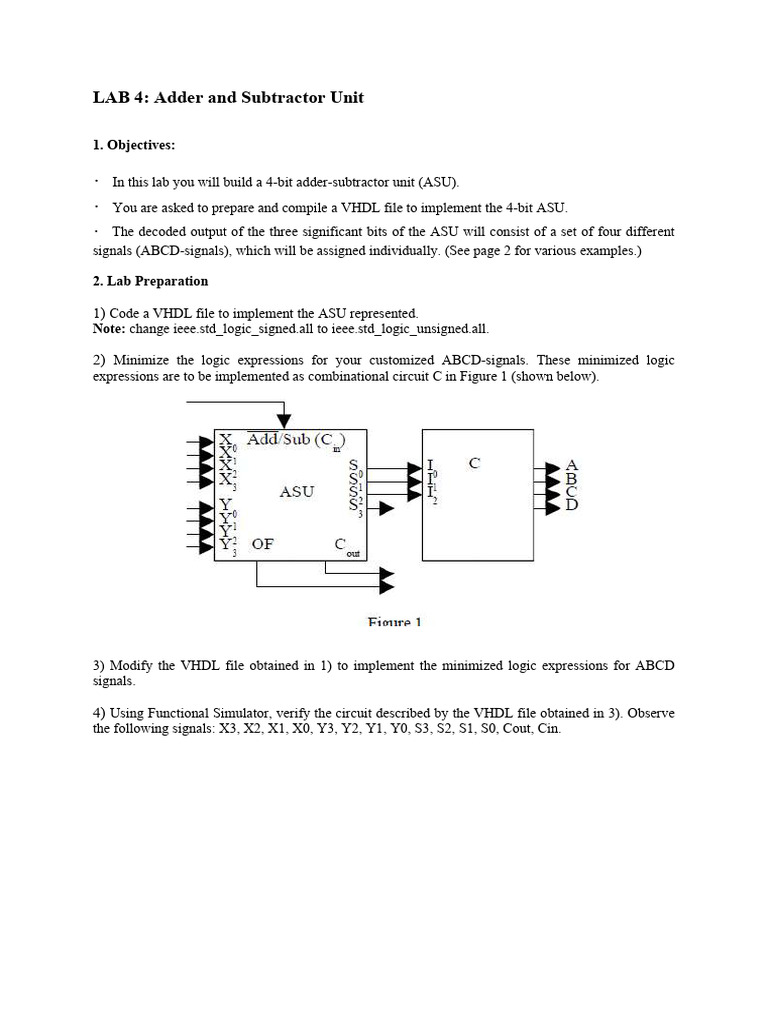 4-Bit Adder-Subtractor VHDL Lab | PDF