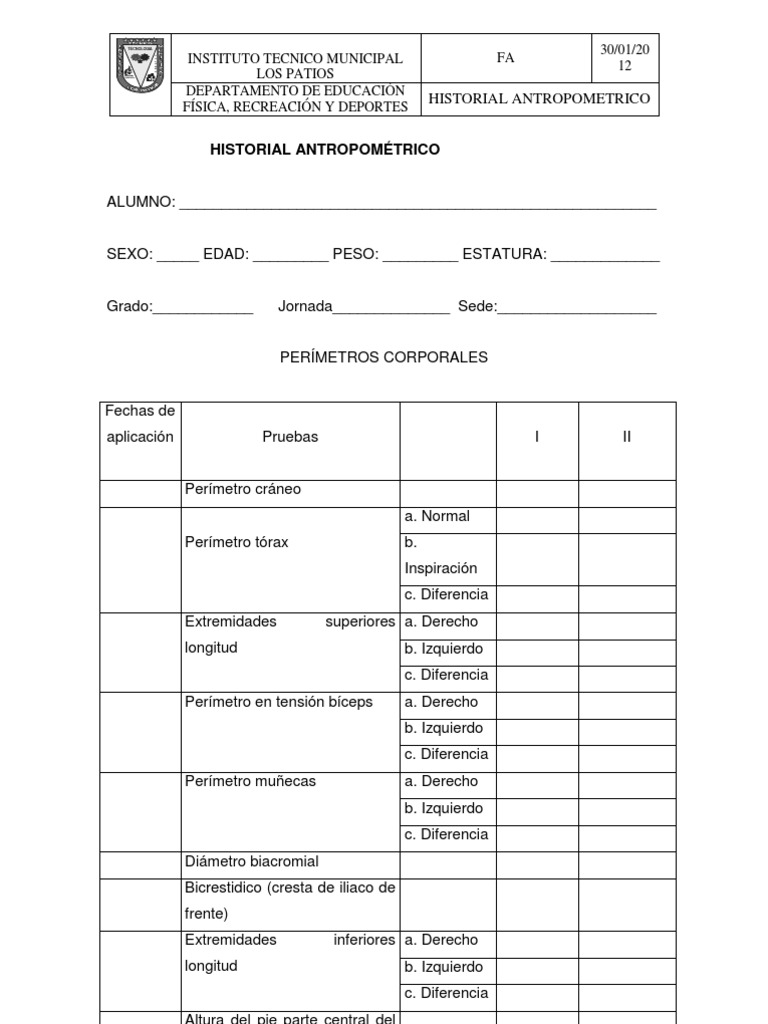 FICHA ANTROPOMETRICA EDUFISICA