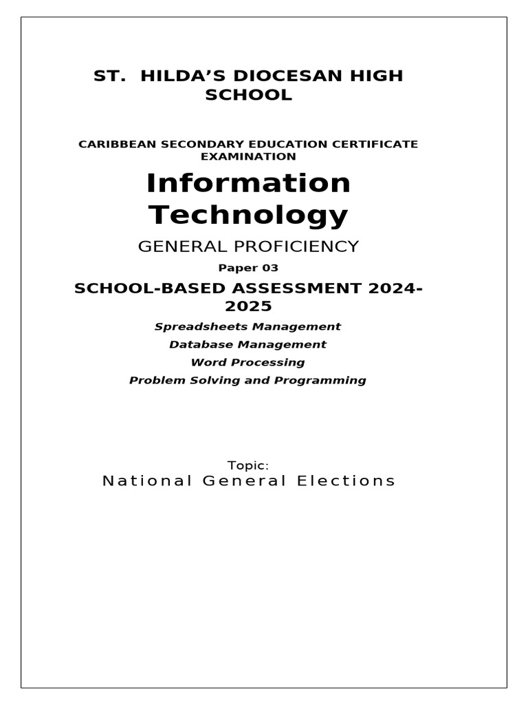 It Sba Question 2024-2025 | PDF | Electoral District | Spreadsheet