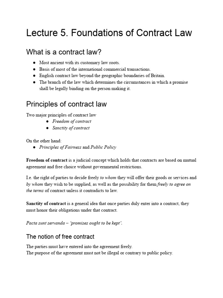 Law Lecture 5. Foundations of Contract Law | PDF | Consideration ...
