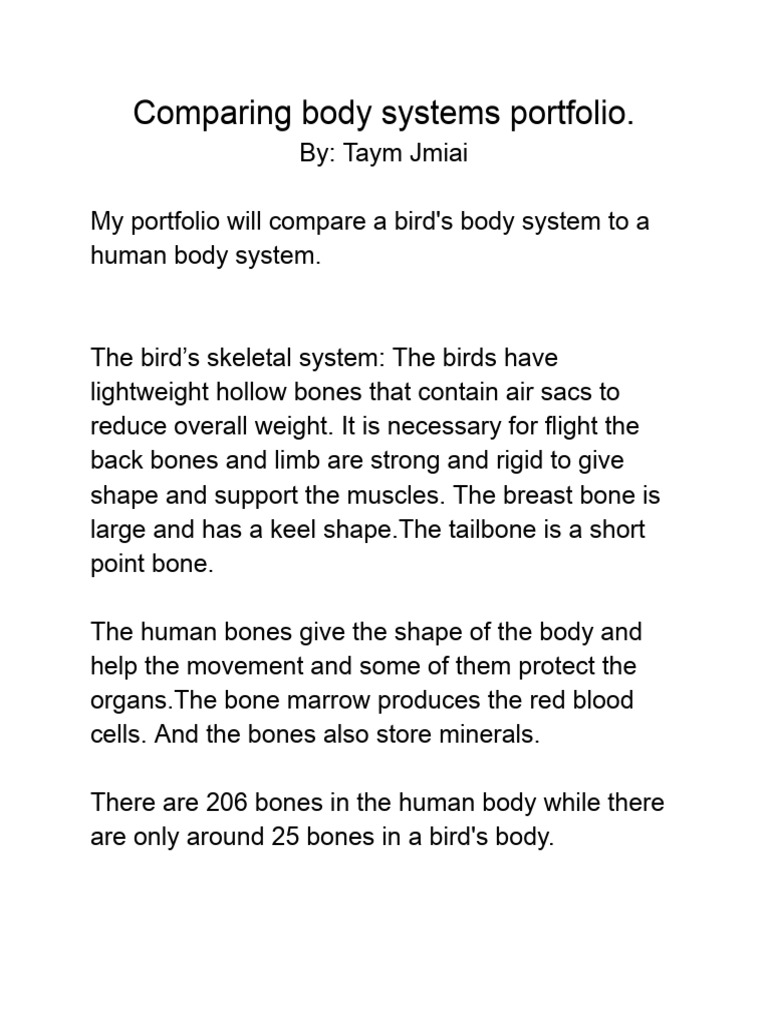 Comparing Body Systems Portfolio | PDF
