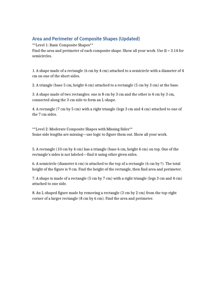 Area and Perimeter of Composite Shapes | PDF