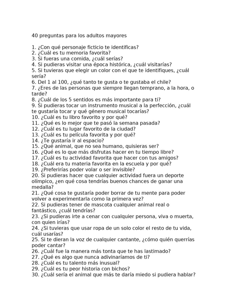 Preguntas divertidas para mayores | PDF