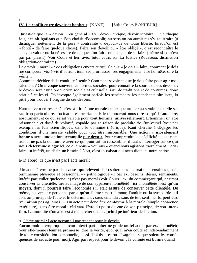 Devoir moral et quête du bonheur selon Kant | PDF