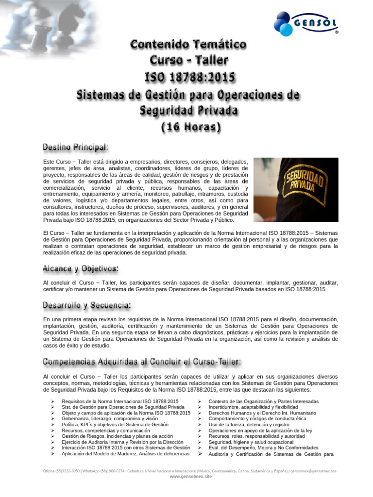 GenSol Temario ISO 18788-2015 Sist de Gestion para Oper de Seguridad ...