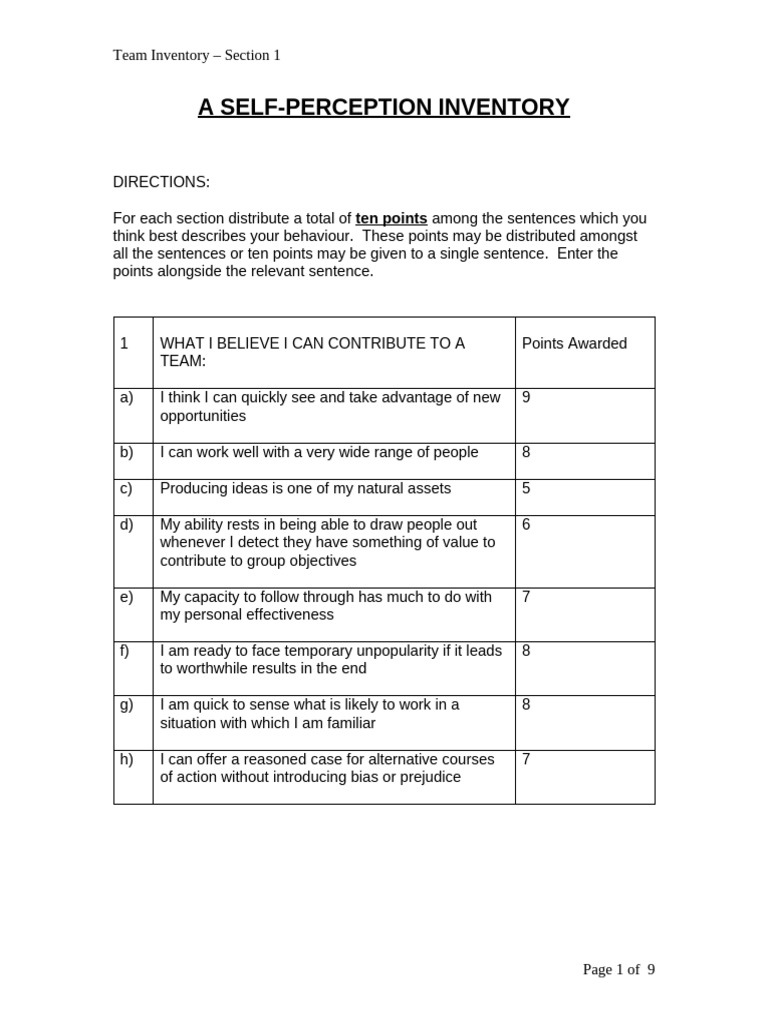 Session 4-Belbin Questionnaire (3) | PDF | Thought | Cognition