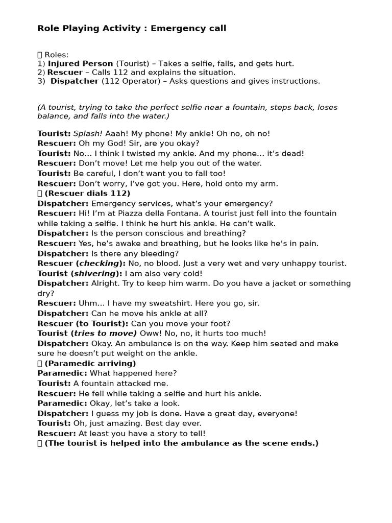 Emergency Call Role Play Scenario | PDF