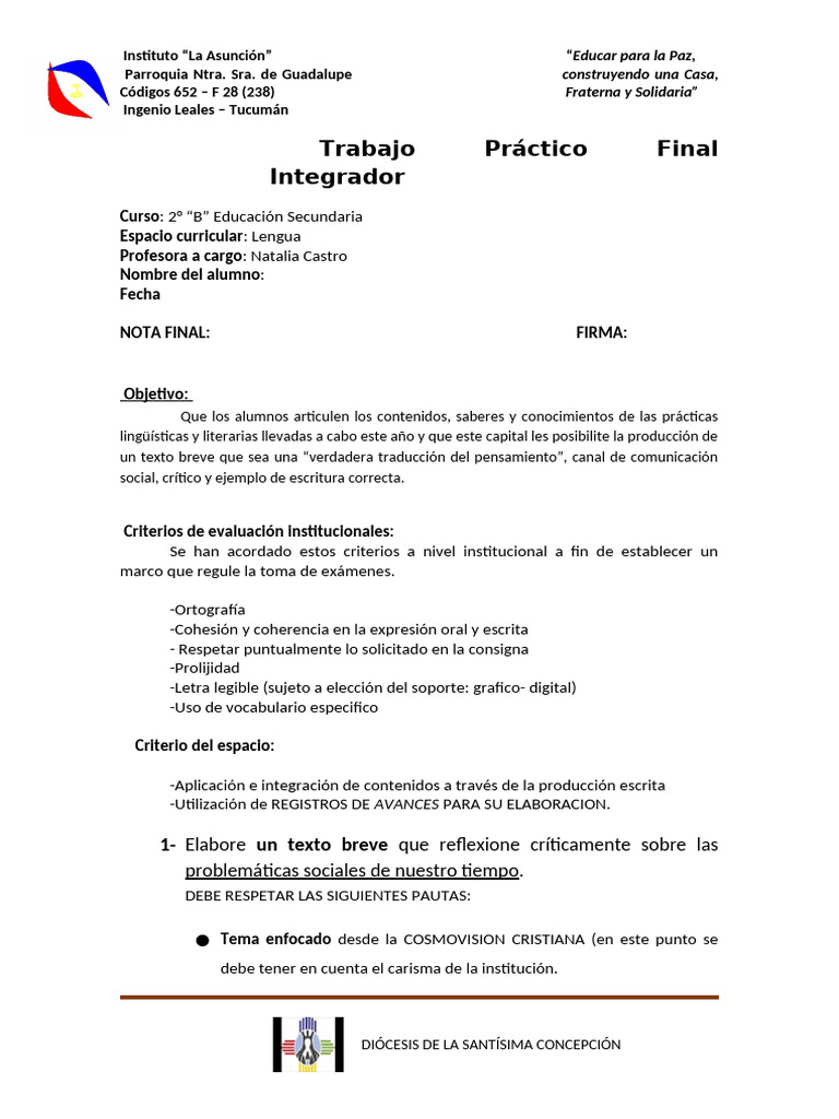 Ev. 2b Trabajo Final Lengua | PDF | Oración (Lingüística) | Palabra