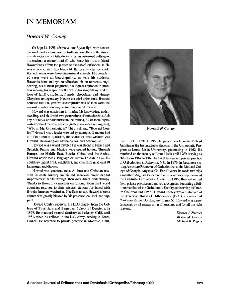 Tribute to Howard W. Conley, Orthodontist | PDF | Orthodontics ...