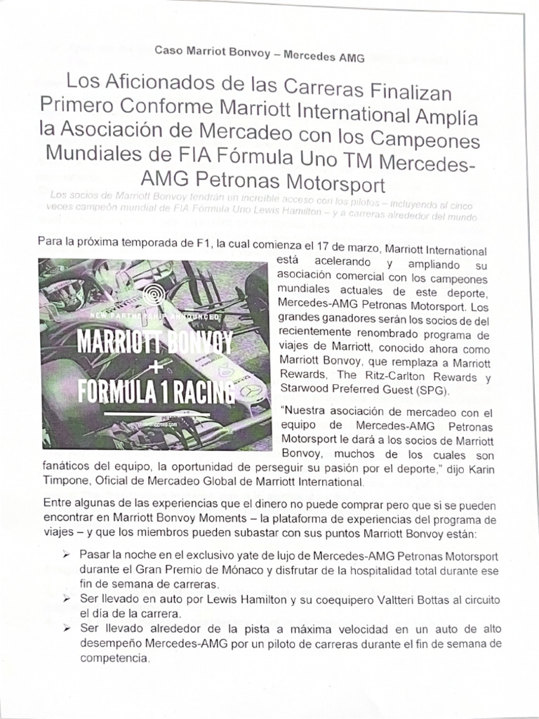 Caso Marriot Bonvoy - Mercedes AMG | PDF