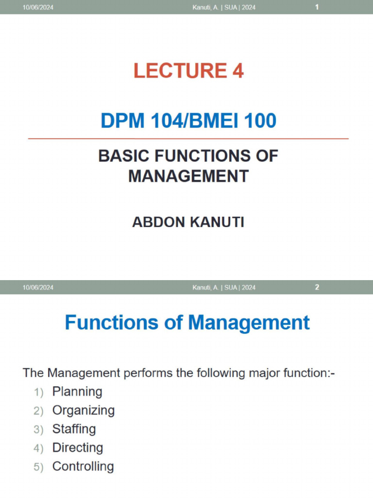 BMEI 100 - Management Functions | PDF