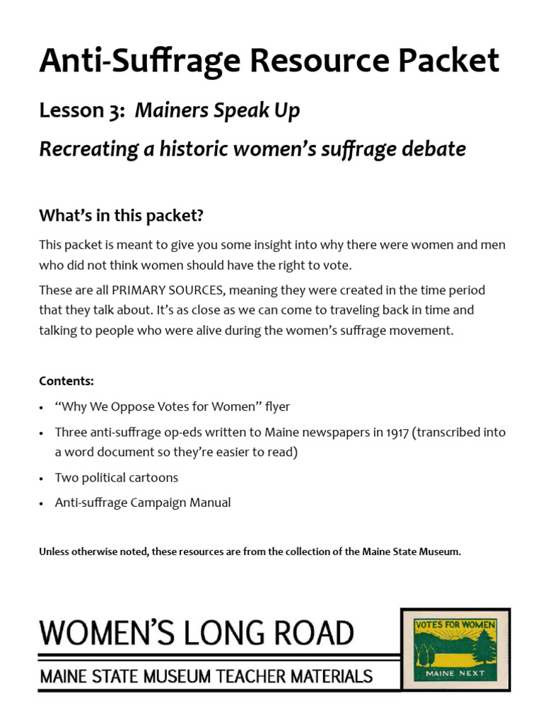 Anti-Suffrage-Primary-Source-Packet | PDF | Suffrage | Women's Suffrage