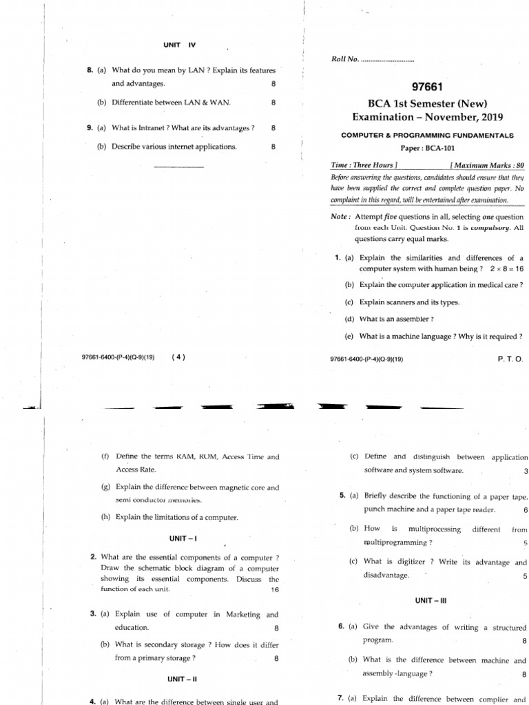 BCA Dec 2019 Papers | PDF