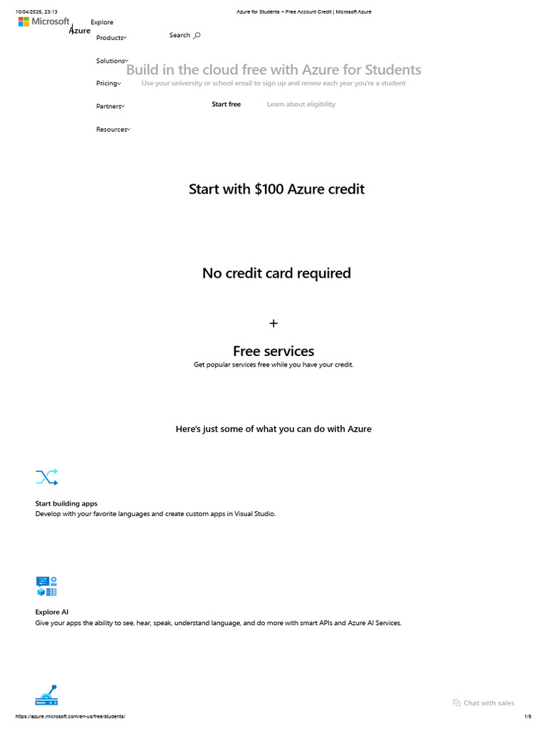 Azure Free Credits for Students 2025 | PDF | Microsoft Azure | Cloud ...