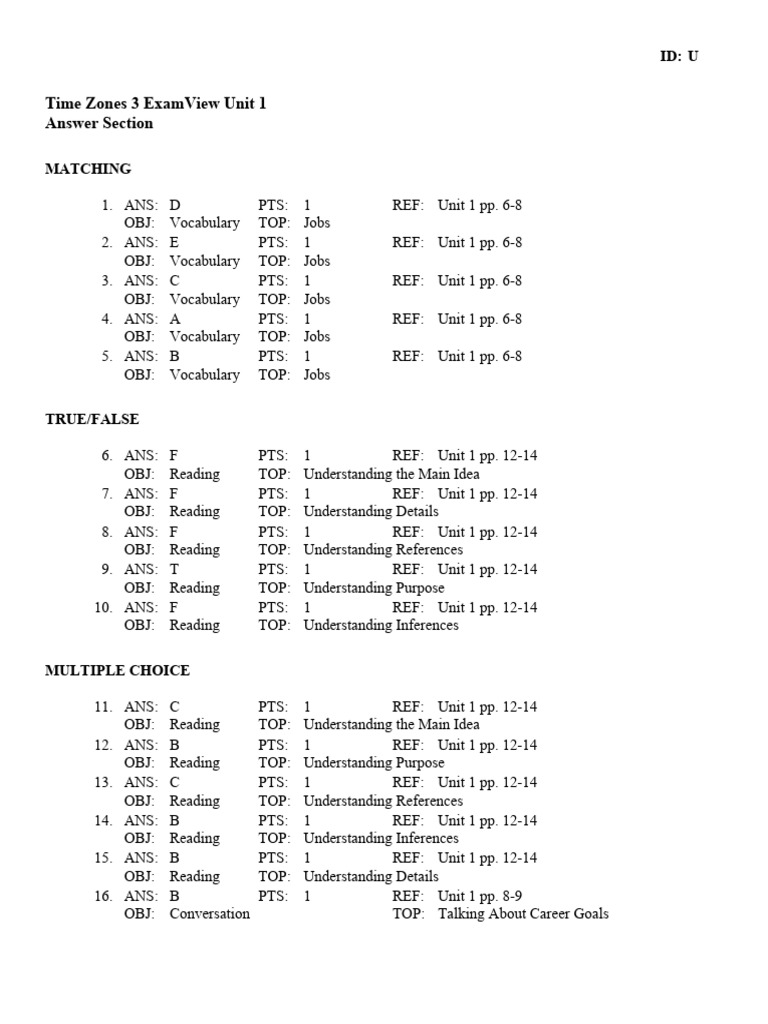 ExamView - TZ3 Unit 1 - Answer Key | PDF | Human Communication