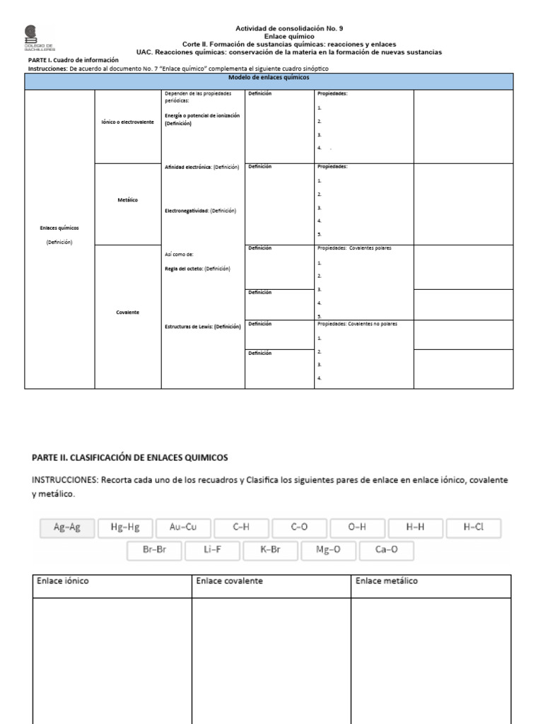 Actividad No. 9 Enlace Qu-Mico | PDF | Enlace químico | Enlace covalente