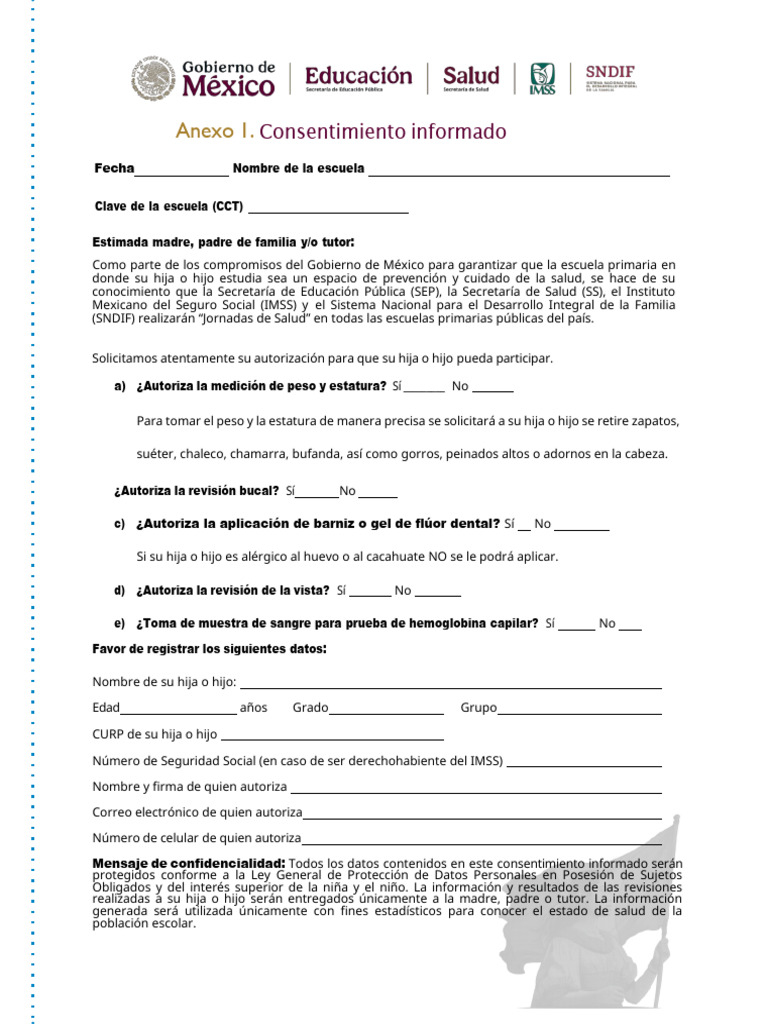 Formato de Concentimiento DIF | PDF