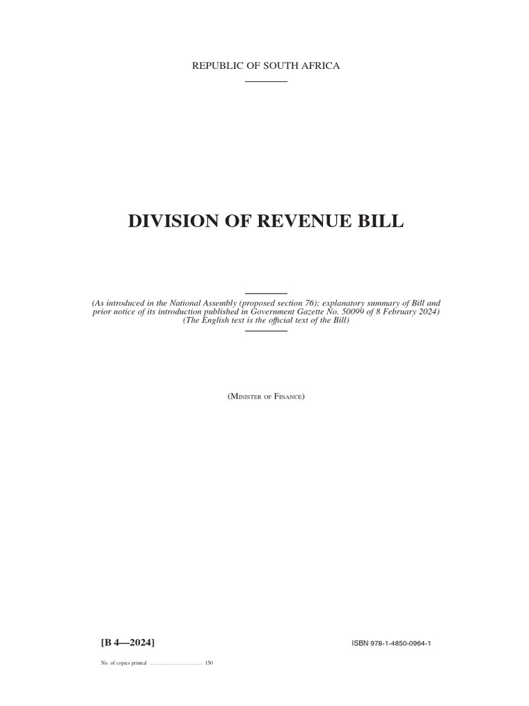 (B4-2024) Division of Revenue Bill | PDF | Banks | Budget