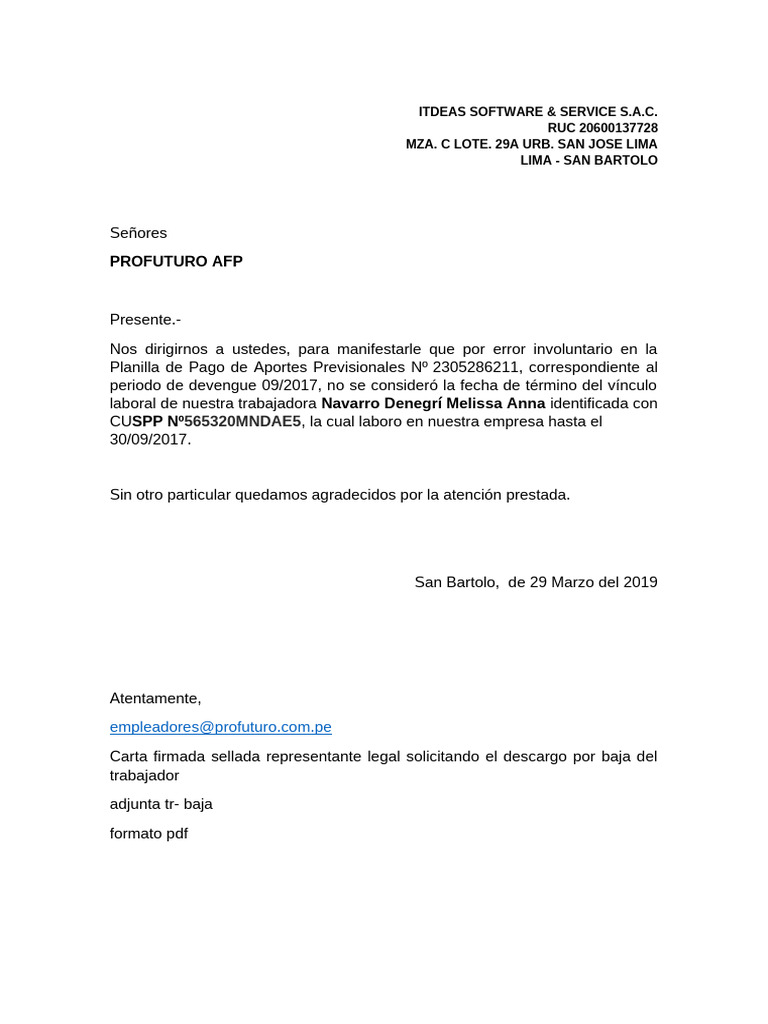 Corrección de Planilla de Aportes AFP | PDF