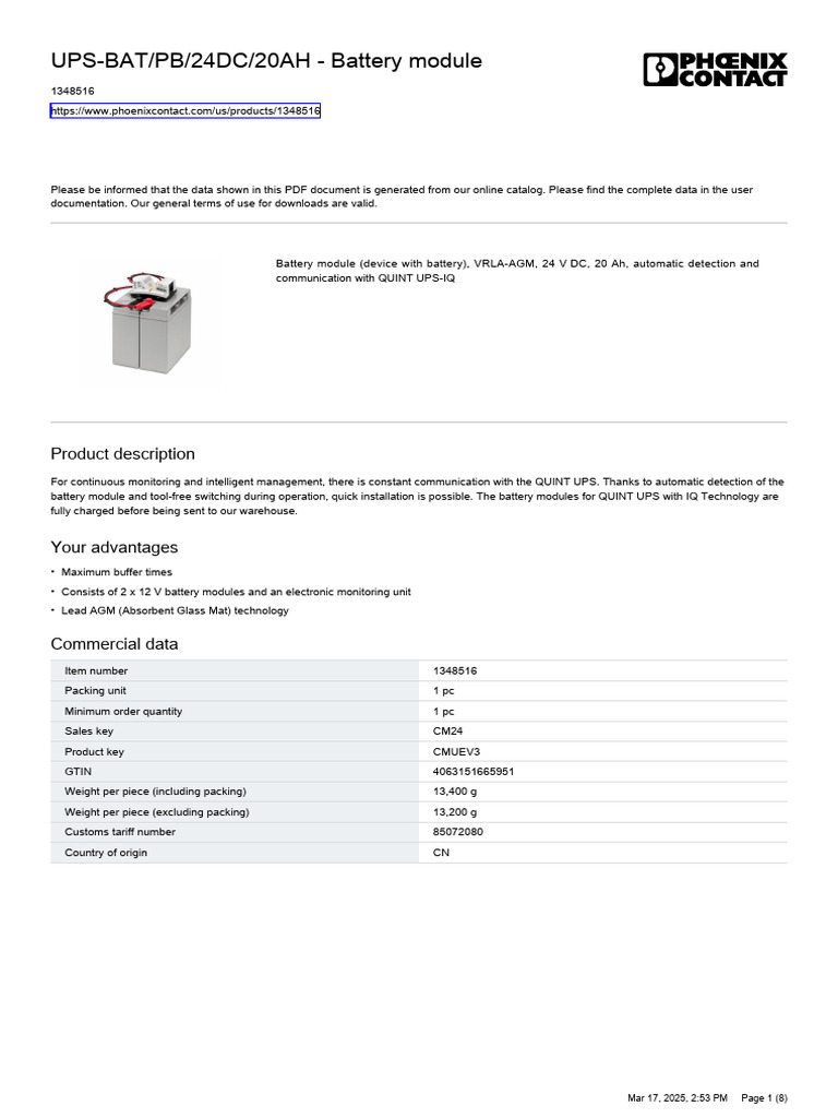 Battery - phoenix-contact-1348516-en | PDF | Electricity | Electrical ...