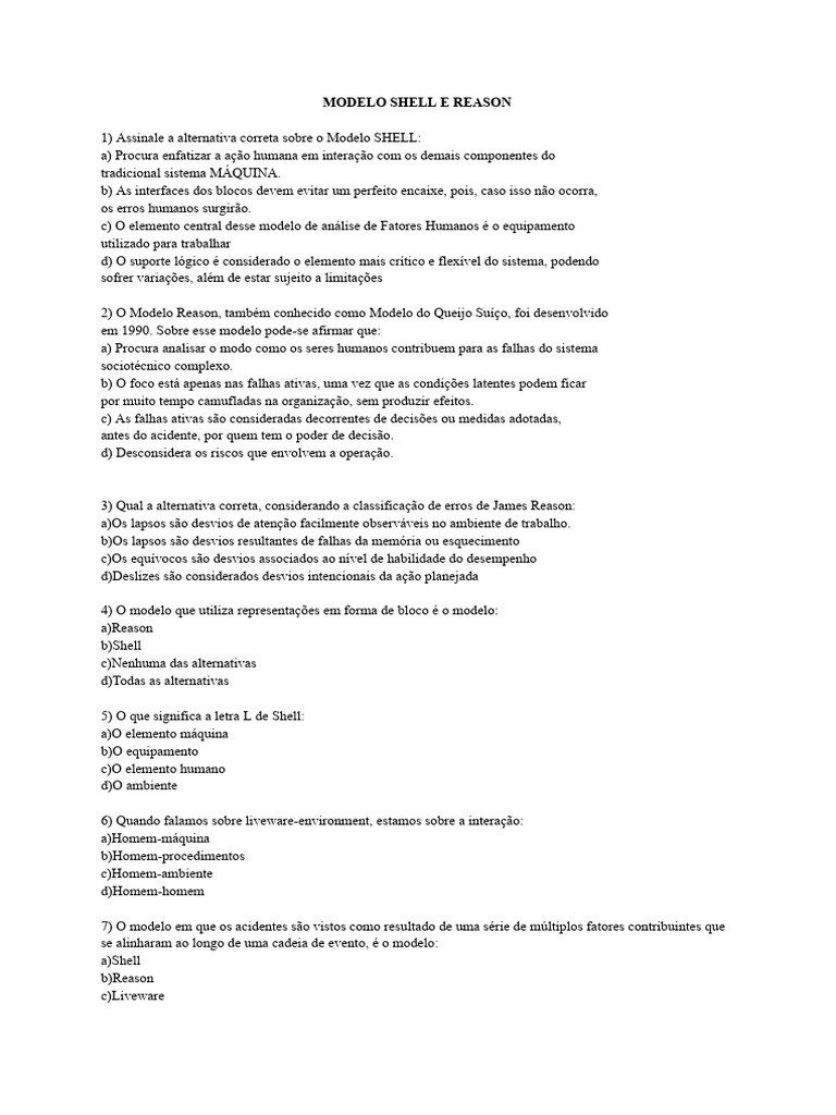 Simulado Modelo Shell e Reason | PDF | Shell (informática)