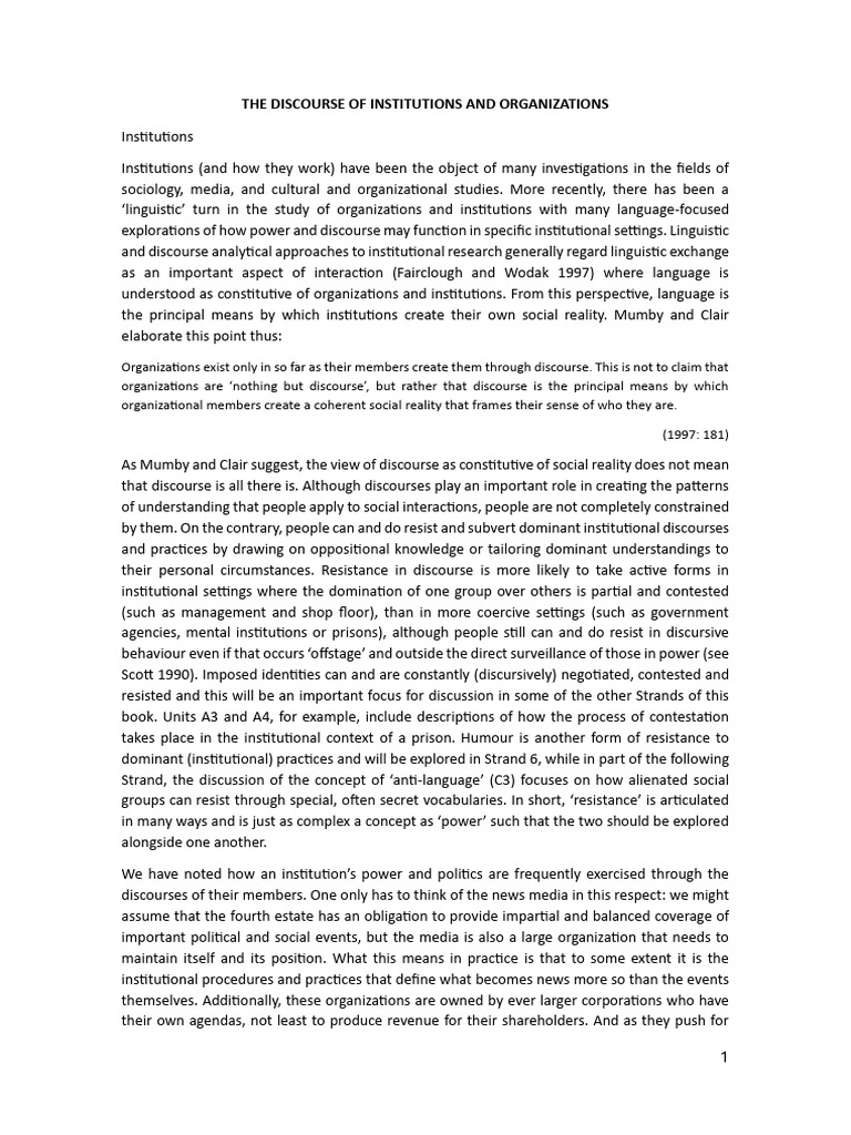 Discourse and Power in Institutions | PDF | Discourse | Semantics