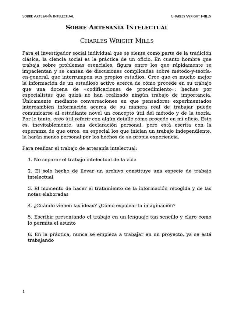 Wright Mills - Sobre Artesanía Intelectual | PDF | Empirismo | Teoría