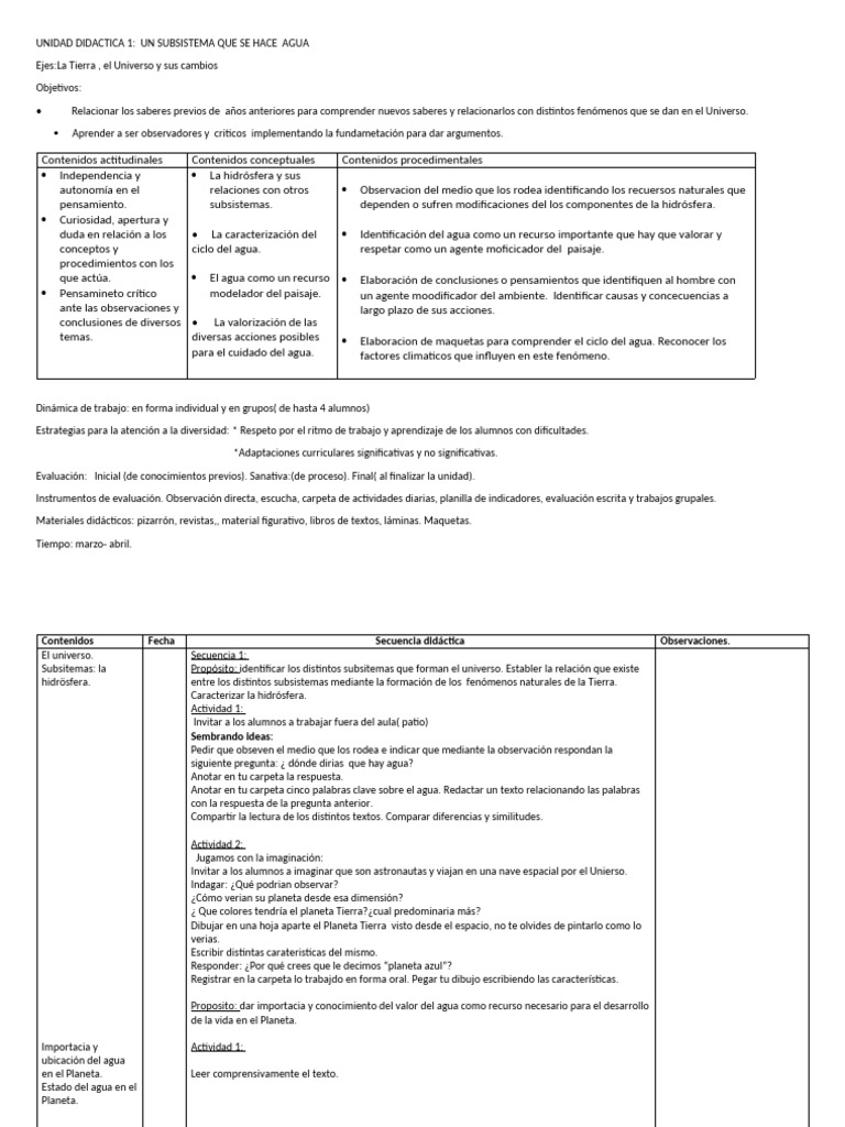 UNIDAD DIDACTICA 1 de CIENCIAS NATURALES | PDF | Agua | Observación