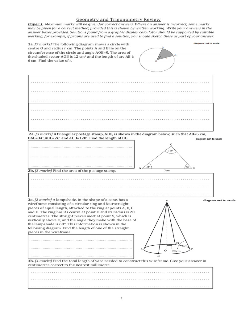 Geometry and Trigonometry Exam Review | PDF | Area | Circle