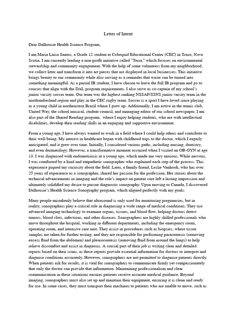 Letter of Intent Final Draft | PDF | Medical Diagnosis | Medical Ultrasound