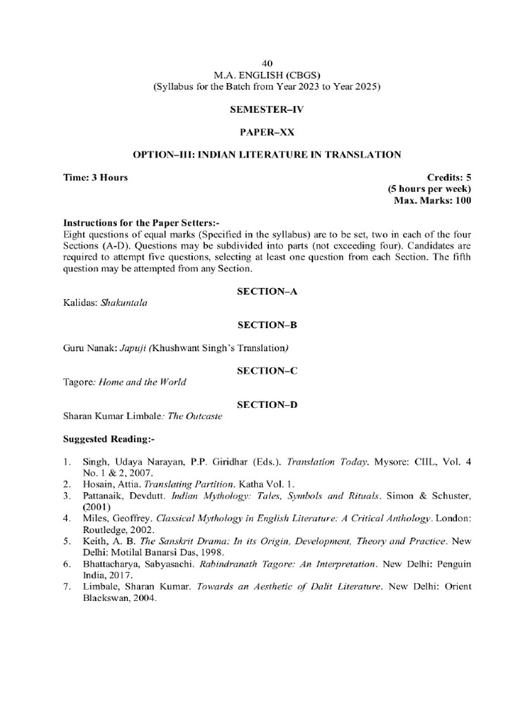 MA Sem 4 Syllabus | PDF