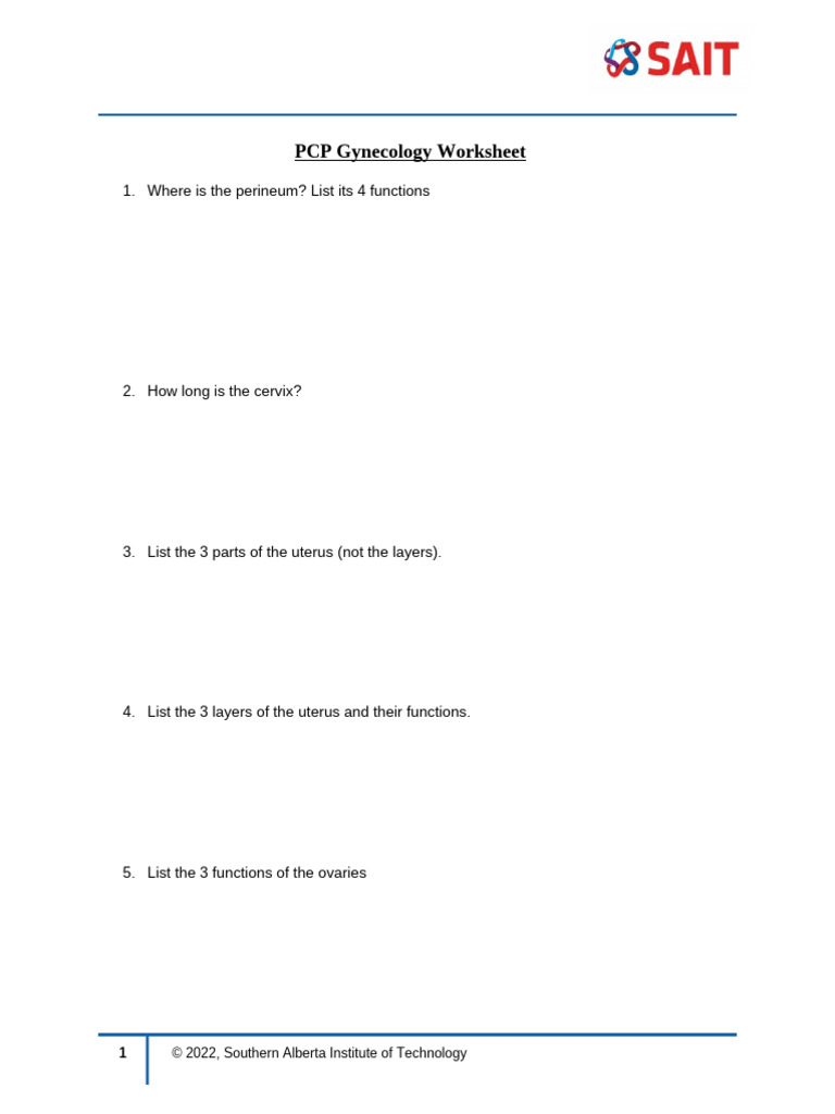 Prior Class 1 PCP Male and Female Anatomy Worksheet | PDF