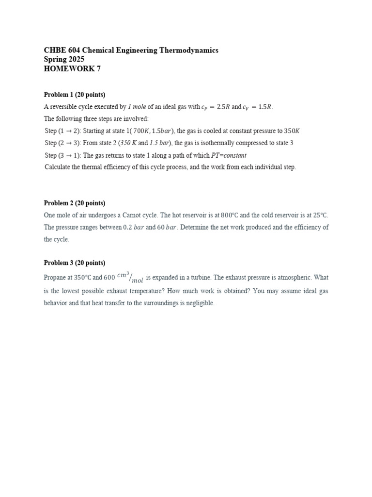 CHBE604 Homework 7 S2025 | PDF